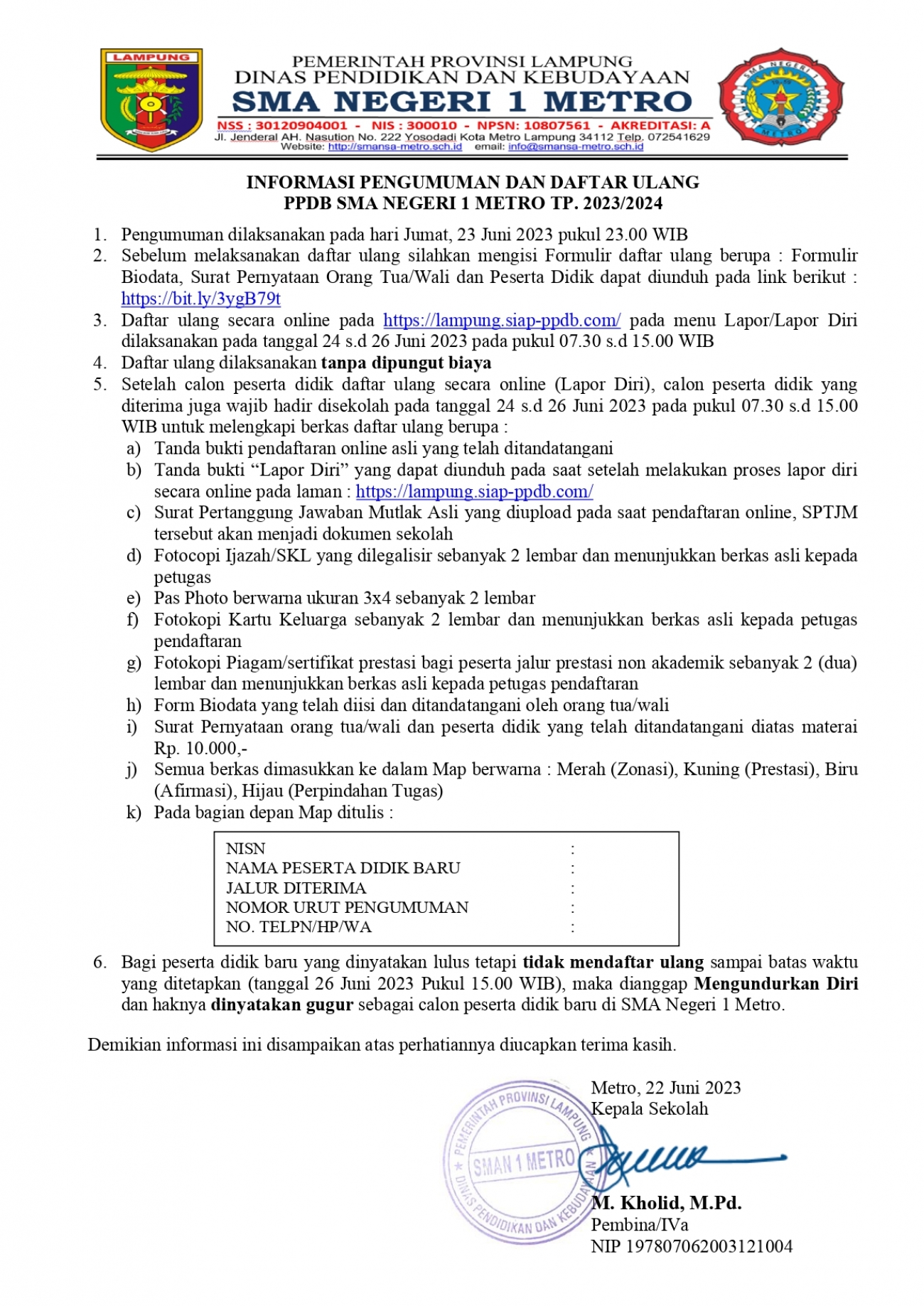 SMAN 1 METRO LAMPUNG - PENGUMUMAN HASIL SELEKSI PPDB SMA NEGERI 1 METRO ...
